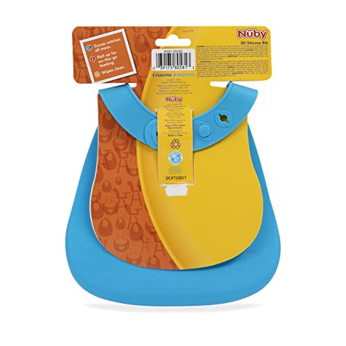 Nuby On The Go Silicone 3D Bib with Scoop to Catch Mess, Roll to Go, 6 M+, Shark