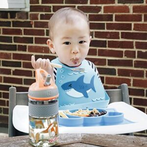 Nuby On The Go Silicone 3D Bib with Scoop to Catch Mess, Roll to Go, 6 M+, Shark