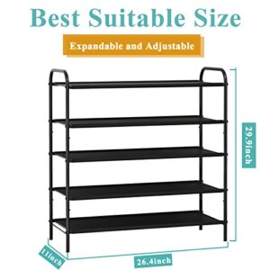 Wisdom Star 5 Tier Stackable Shoe Rack Organizer Storage, Adjustable Fabric Shoe Shelf for Closet Closet Hallway Bedroom Entryway, Black