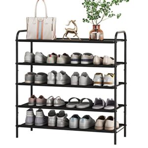 wisdom star 5 tier stackable shoe rack organizer storage, adjustable fabric shoe shelf for closet closet hallway bedroom entryway, black