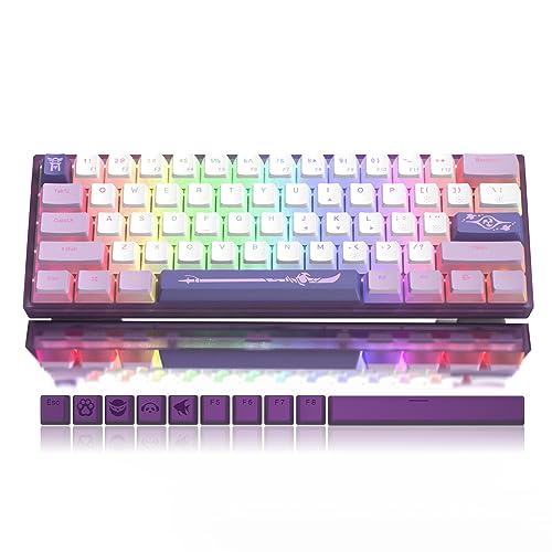 Womier WK61 Purple Keyboard - 60% RGB Mechanical Gaming Keyboard,Hot-Swappable Mini Keyboard w/Pudding Keycaps, Pro Driver/Software Supported - Red Switch(with Silicone Pad)