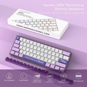 Womier WK61 Purple Keyboard - 60% RGB Mechanical Gaming Keyboard,Hot-Swappable Mini Keyboard w/Pudding Keycaps, Pro Driver/Software Supported - Red Switch(with Silicone Pad)