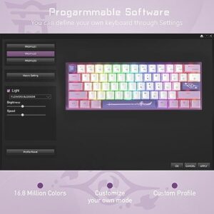 Womier WK61 Purple Keyboard - 60% RGB Mechanical Gaming Keyboard,Hot-Swappable Mini Keyboard w/Pudding Keycaps, Pro Driver/Software Supported - Red Switch(with Silicone Pad)