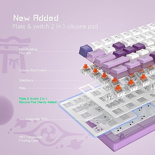 Womier WK61 Purple Keyboard - 60% RGB Mechanical Gaming Keyboard,Hot-Swappable Mini Keyboard w/Pudding Keycaps, Pro Driver/Software Supported - Red Switch(with Silicone Pad)