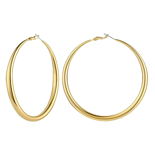 Chunky Hoop Earrings for Women 18K Real Gold Plated Thick Round Gold Hoops Earrings Hypoallergenic Big Large Statement Earrings Gift for Girls 40MM