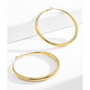 Chunky Hoop Earrings for Women 18K Real Gold Plated Thick Round Gold Hoops Earrings Hypoallergenic Big Large Statement Earrings Gift for Girls 40MM