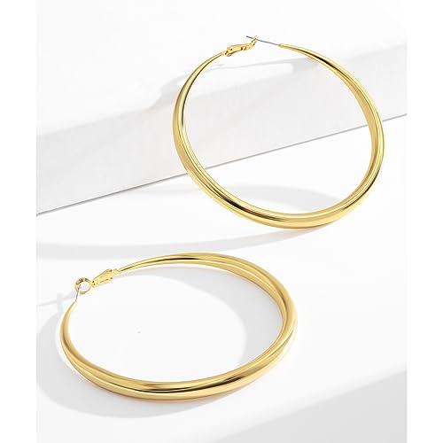 Chunky Hoop Earrings for Women 18K Real Gold Plated Thick Round Gold Hoops Earrings Hypoallergenic Big Large Statement Earrings Gift for Girls 40MM