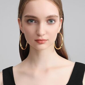 Chunky Hoop Earrings for Women 18K Real Gold Plated Thick Round Gold Hoops Earrings Hypoallergenic Big Large Statement Earrings Gift for Girls 40MM