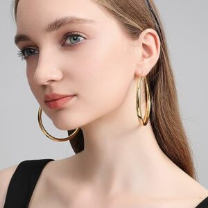 Chunky Hoop Earrings for Women 18K Real Gold Plated Thick Round Gold Hoops Earrings Hypoallergenic Big Large Statement Earrings Gift for Girls 40MM