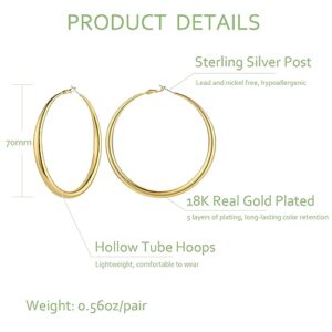 Chunky Hoop Earrings for Women 18K Real Gold Plated Thick Round Gold Hoops Earrings Hypoallergenic Big Large Statement Earrings Gift for Girls 40MM