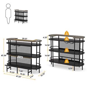 Tribesigns Bar Unit for Liquor, 4 Tier Bar Table with Storage Shelves and Foot Rail, Corner Mini Bar Cabinet with Wine Glasses Holder for Home/Kitchen/Bar/Pub, Black and Walnut