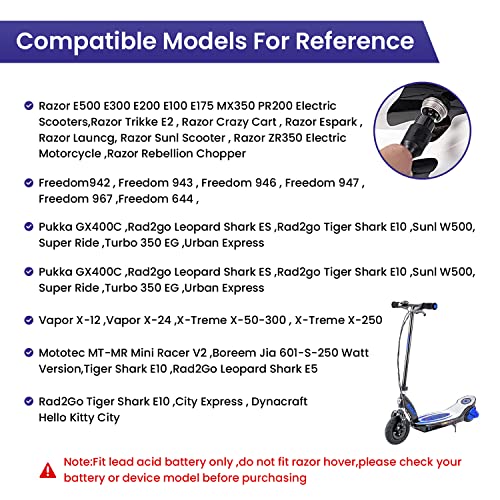 XXSZHY 24V Scooter Battery Charger for Razor E100 E200 E200S E175 E300 E300S E125 E150 E500 PR200 E225S E325S MX350 MX400 Charger Power Supply Cord- 3-Prong Inline Female Battery Power Cord