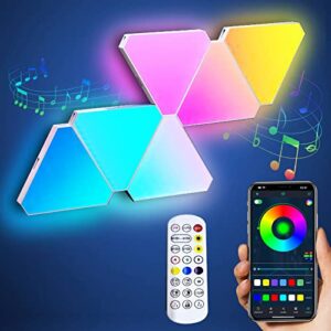 triangle led light panels, triangle lights with 6 connection ports, real rgbic gaming lights for gaming setup, smart wall lights for bedroom app control music sync for gaming room streaming, 6 pack