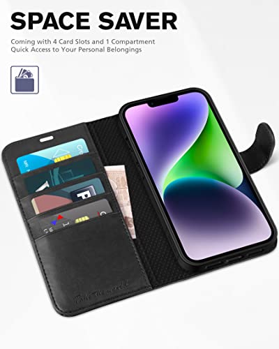 TUCCH Case for iPhone 14 Plus Wallet Case, [RFID Blocking] 4 Card Holder Stand [Shockproof TPU Interior Case] PU Leather Magnetic Protective Flip Cover Compatible with iPhone 14 Plus 6.7" 2022, Black