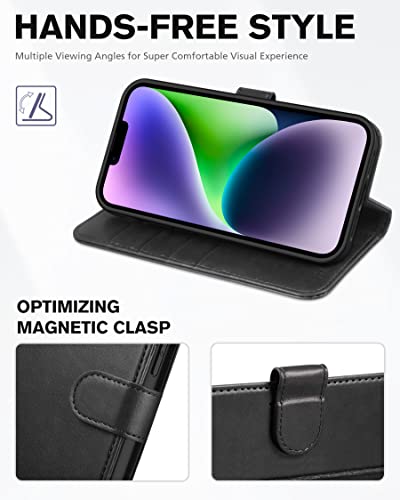 TUCCH Case for iPhone 14 Plus Wallet Case, [RFID Blocking] 4 Card Holder Stand [Shockproof TPU Interior Case] PU Leather Magnetic Protective Flip Cover Compatible with iPhone 14 Plus 6.7" 2022, Black