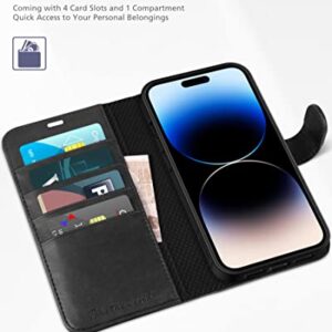 TUCCH Case for iPhone 14 Pro Max Wallet Case, [RFID Blocking] 4 Card Holder Stand [Shockproof TPU Interior Case] PU Leather Magnetic Protective Flip Cover Compatible with iPhone 14 Pro Max 6.7", Black