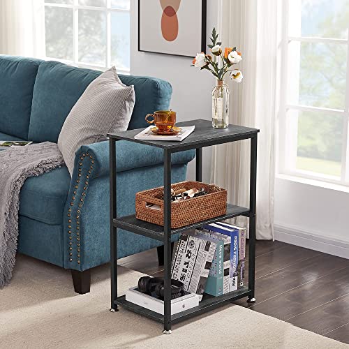 VECELO Tall End Side Table, 30" Height Nightstand with 3-Tier Storage Shelf for Living Room Bedroom Office Hallway Study, 1-Pack, Carbon Grey