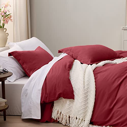 Bedsure Red Duvet Cover King Size - Soft Prewashed King Duvet Cover Set, 3 Pieces, 1 Duvet Cover 104x90 Inches with Zipper Closure and 2 Pillow Shams, Comforter Not Included