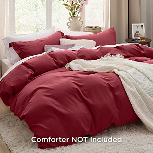 Bedsure Red Duvet Cover King Size - Soft Prewashed King Duvet Cover Set, 3 Pieces, 1 Duvet Cover 104x90 Inches with Zipper Closure and 2 Pillow Shams, Comforter Not Included