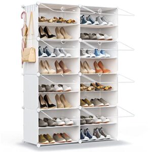 homicker shoe rack organizer, 32 pair shoe storage cabinet with door expandable plastic shoe shelves for closet,entryway,hallway,bedroom