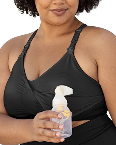 Sublime Hands Free Busty Sports Pumping & Nursing Bra | Patented All-in-One Pumping Bra for F,G,H,I Cups (Black, 2X-Busty)