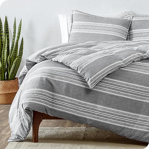 Bare Home Queen Size - Premium 1800 Super Soft Duvet Covers Collection - Lightweight, Soft Textured Bedding Duvet Cover (Queen, Stripe - Heathered Charcoal)