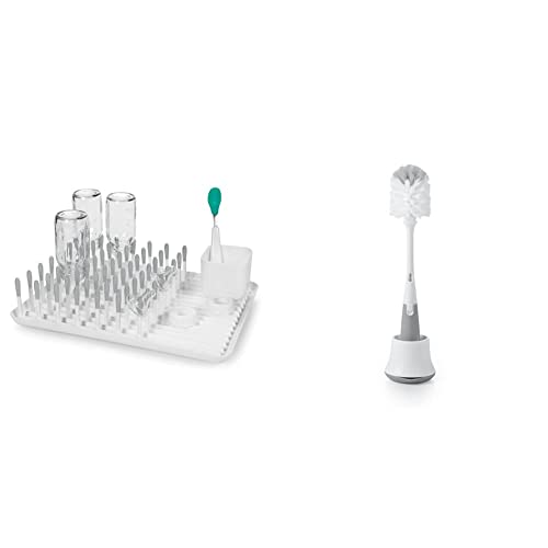 OXO Tot Bottle Drying Rack, Gray, 1 Count (Pack of 1) & Tot Bottle Brush with Nipple Cleaner and Stand - Gray