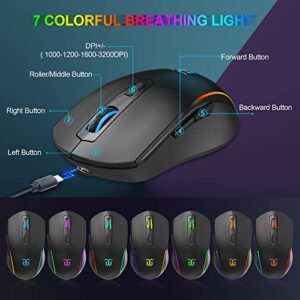 Snpurdiri 60% Wireless Gaming Keyboard and Mouse Combo,LED Backlit Rechargeable 2000mAh Battery,Small Membrane But Mechanical Keyboard + 6D 3200DPI Mice for Gaming,Business Office