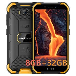 ulefone armor x6 pro (2022 new) rugged smartphone, lasted android 12 unlocked rugged phone, 8gb 32gb 128gb extension 4000mah 5.0 inch 13mp + 5mp ip68, 4g dual sim phones unlocked, nfc otg - orange