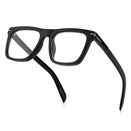 Gleyemor Blue Light Glasses for Men Women Trendy Square Frame Blue Light Blocking Lens Computer Glasses (Black)