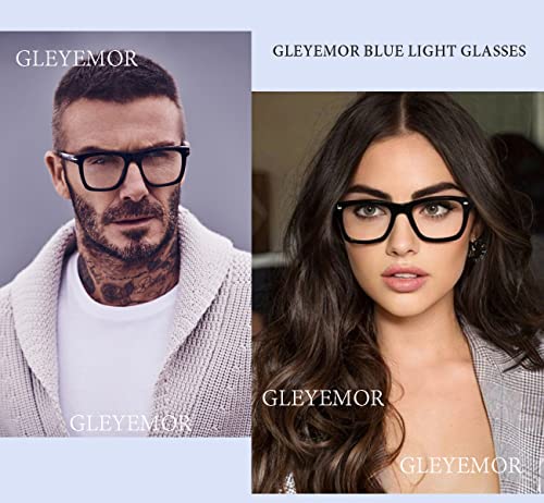 Gleyemor Blue Light Glasses for Men Women Trendy Square Frame Blue Light Blocking Lens Computer Glasses (Black)