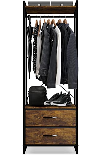 Sorbus Clothing Rack with Drawers - Clothes Stand Dresser - Wood Top, Steel Frame, & Fabric Drawers - Tall Closet Storage Organizer - Stand Alone Garment Rack for Hanging Shirts, Dresses, & Jackets