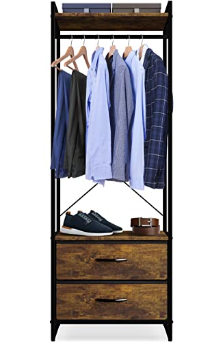 Sorbus Clothing Rack with Drawers - Clothes Stand Dresser - Wood Top, Steel Frame, & Fabric Drawers - Tall Closet Storage Organizer - Stand Alone Garment Rack for Hanging Shirts, Dresses, & Jackets