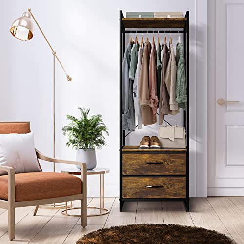 Sorbus Clothing Rack with Drawers - Clothes Stand Dresser - Wood Top, Steel Frame, & Fabric Drawers - Tall Closet Storage Organizer - Stand Alone Garment Rack for Hanging Shirts, Dresses, & Jackets