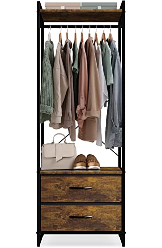 Sorbus Clothing Rack with Drawers - Clothes Stand Dresser - Wood Top, Steel Frame, & Fabric Drawers - Tall Closet Storage Organizer - Stand Alone Garment Rack for Hanging Shirts, Dresses, & Jackets