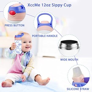 XccMe Kids Sublimation Tumbler,12 PACK 12oz Stainless Steel Sublimation Sippy Cup,Double Wall Insulated Kids Tumbler with Handle,Spill Proof lid,Shrink Films,Silicone Bottoms,for Water,Drinks