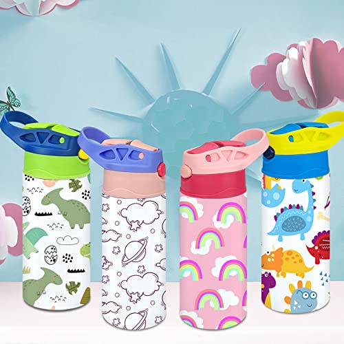 XccMe Kids Sublimation Tumbler,12 PACK 12oz Stainless Steel Sublimation Sippy Cup,Double Wall Insulated Kids Tumbler with Handle,Spill Proof lid,Shrink Films,Silicone Bottoms,for Water,Drinks