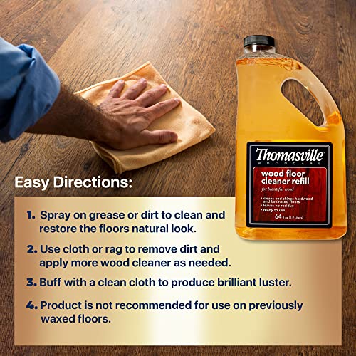 THOMASVILLE WOOD FLOOR CLEANER REFILL - Use on Hardwood, Laminated or Faux Finished Floors. Shine Restorer Protector, Surface Cleaner House Cleaning Supplies Home Improvement, Natural, Cuts Grease