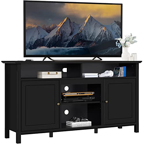 Yaheetech Black TV Stand for TVs up to 65 Inch, Modern Entertainment Center Media TV Console with Open Compartments & Double Doors, TV Cabinet with Storage for Living Room & Bedroom, 31 in Tall