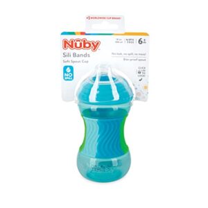 nuby no spill sili bands 10oz soft spout cup with textured easy grip silicone band - aqua