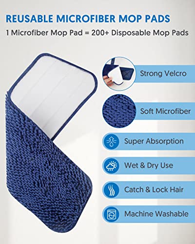 Microfiber Mops for Floor Cleaning - BPAWA Flat Floor Mop Wet Dry Dust Mop for Hardwood Floors Laminate Wood Tile Vinyl Wall Hard Surface, Bathroom Kitchen Mop with 4 Reusable Washable Chenille Pads