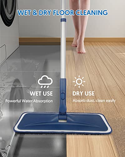 Microfiber Mops for Floor Cleaning - BPAWA Flat Floor Mop Wet Dry Dust Mop for Hardwood Floors Laminate Wood Tile Vinyl Wall Hard Surface, Bathroom Kitchen Mop with 4 Reusable Washable Chenille Pads