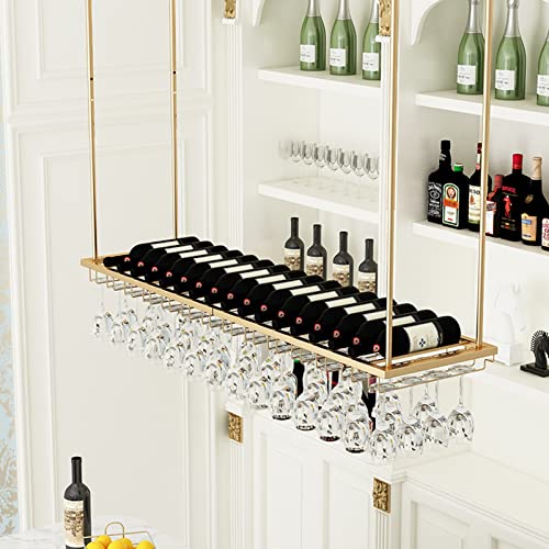 DASHADAO Bar Unit Floating Shelves Ceiling Decorative Wine Racks, Wine Bottle Holder Hanging Metal Iron Wine Glass Rack Goblet Stemware Racks for Bar Kitchen Restaurant Home Decoration