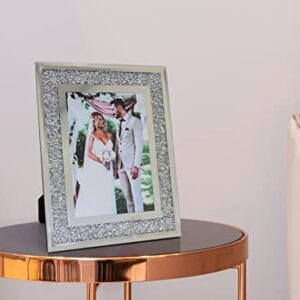 SW SAINT WINO 8x10 Picture Frame Set, Wedding Picture Frame and Family Pictures Ideal for Gifts, Crystal Silver Glass Photo Frame, Crushed Diamonds 2 Piece Pack for Tabletop Display.