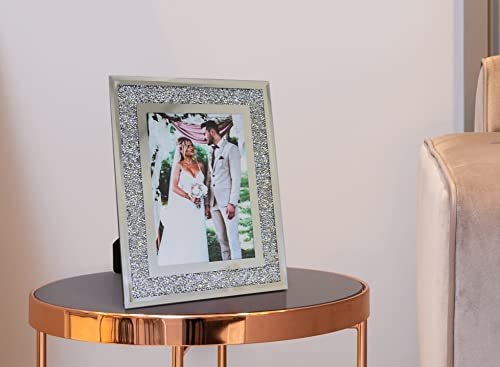 SW SAINT WINO 8x10 Picture Frame Set, Wedding Picture Frame and Family Pictures Ideal for Gifts, Crystal Silver Glass Photo Frame, Crushed Diamonds 2 Piece Pack for Tabletop Display.