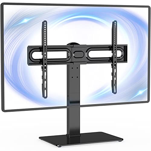 WALI Universal TV Stand, Table Top TV Stand for 37 to 70 inch LCD LED TVs, 9 Level Height Adjustable TV Mount with Tempered Glass Base, Holds up to 88lbs, Max Mounting Holes 600x400mm (TVDVD-5), Black