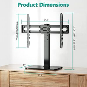 WALI Universal TV Stand, Table Top TV Stand for 37 to 70 inch LCD LED TVs, 9 Level Height Adjustable TV Mount with Tempered Glass Base, Holds up to 88lbs, Max Mounting Holes 600x400mm (TVDVD-5), Black