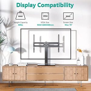 WALI Universal TV Stand, Table Top TV Stand for 37 to 70 inch LCD LED TVs, 9 Level Height Adjustable TV Mount with Tempered Glass Base, Holds up to 88lbs, Max Mounting Holes 600x400mm (TVDVD-5), Black