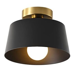 Ceiling Light Fixture, Hallway Ceiling Light with Gold Plate and Matte Black Shade, Modern Simple Style Porch Light Fixtures Semi Flush Mount (Black)