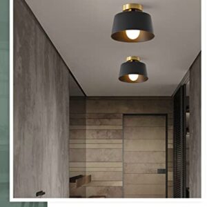 Ceiling Light Fixture, Hallway Ceiling Light with Gold Plate and Matte Black Shade, Modern Simple Style Porch Light Fixtures Semi Flush Mount (Black)